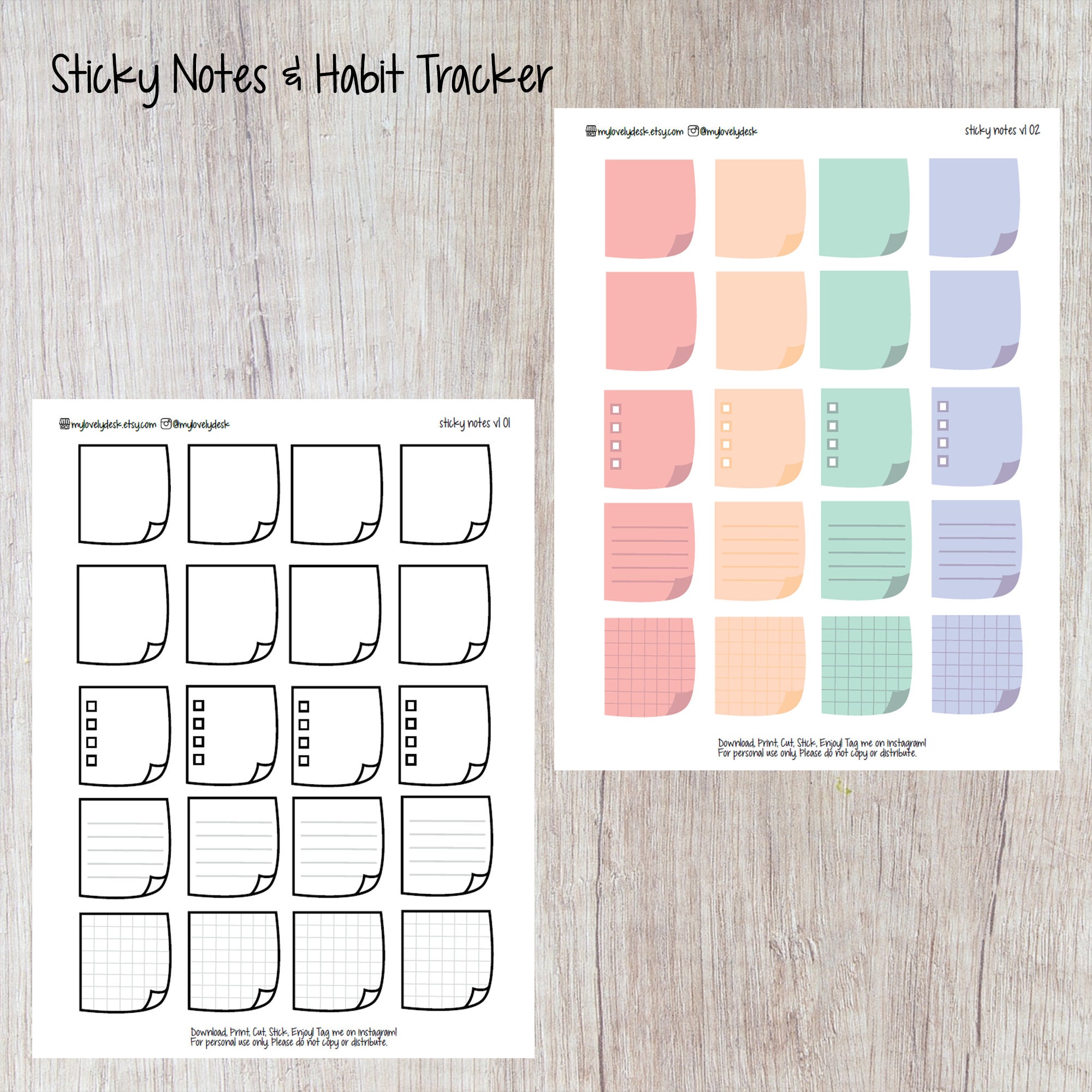Sticky Notes and Habit Tracker Sticker, Planner Stickers, Journal ...