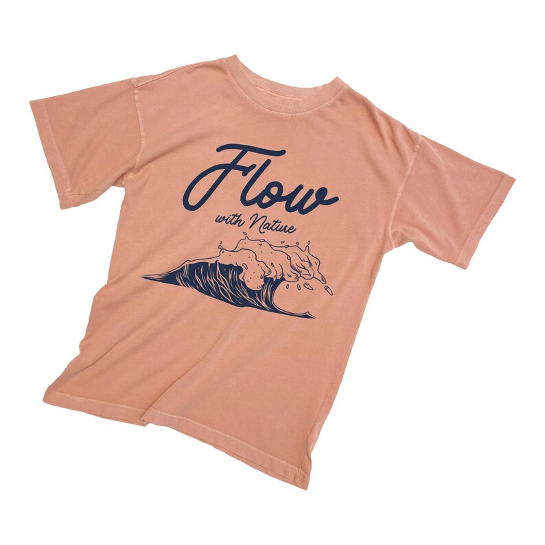 Flow With Nature Wave Design Oversized Heavyweight Short Sleeve Vintage ...