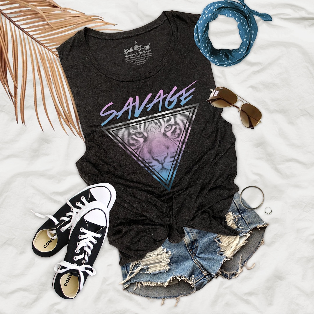 Savage Tiger Retro Triangle Design Flowy Muscle Tank Top - ST14P - Etsy