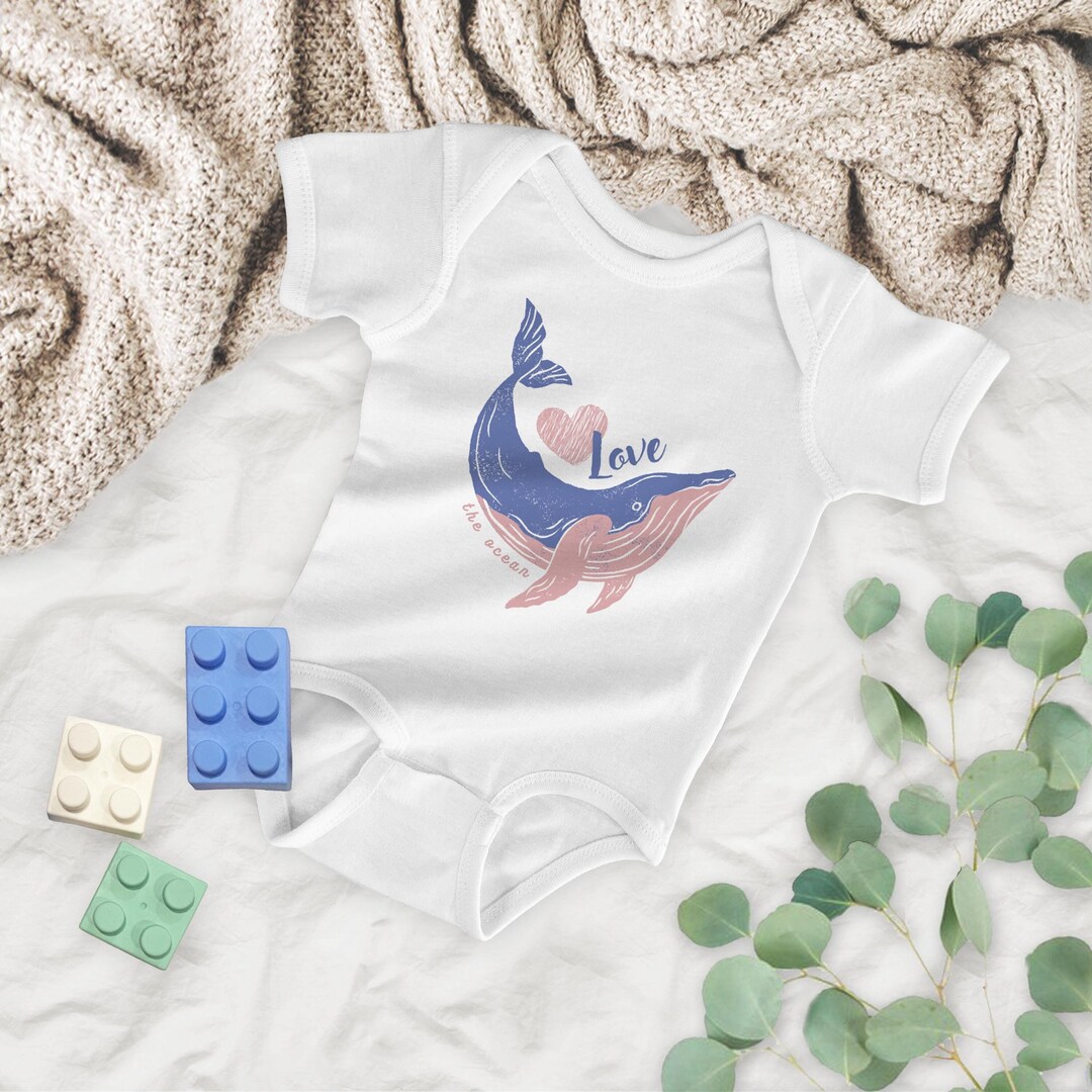 Humpback Whale Love Our Ocean Design Baby Onsie Bodysuit Printed in an ...