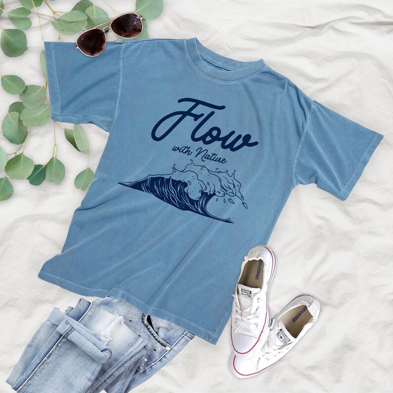 Flow With Nature Wave Design Oversized Heavyweight Short Sleeve Vintage ...
