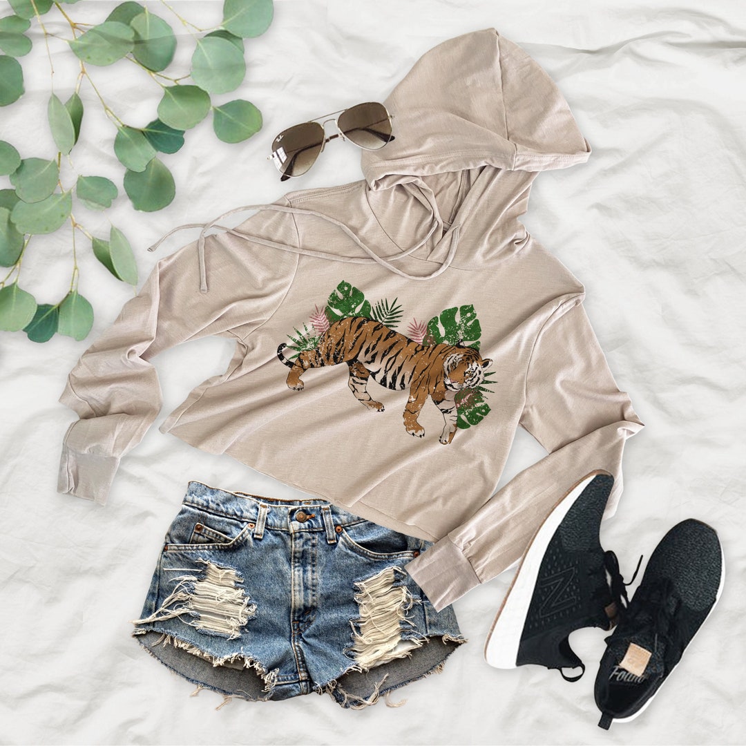 Jungle Tiger Design Womens Cropped Long Sleeve Triblend Hoodies - Etsy