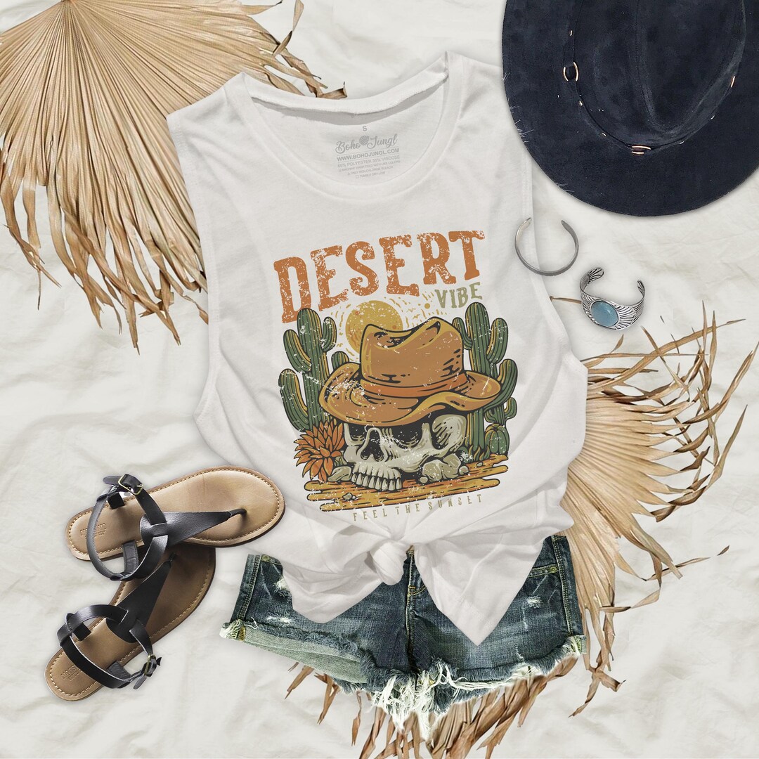 Desert Vibe Cowboy Skull Design Womens Flowy Basic Muscle Tank - Etsy