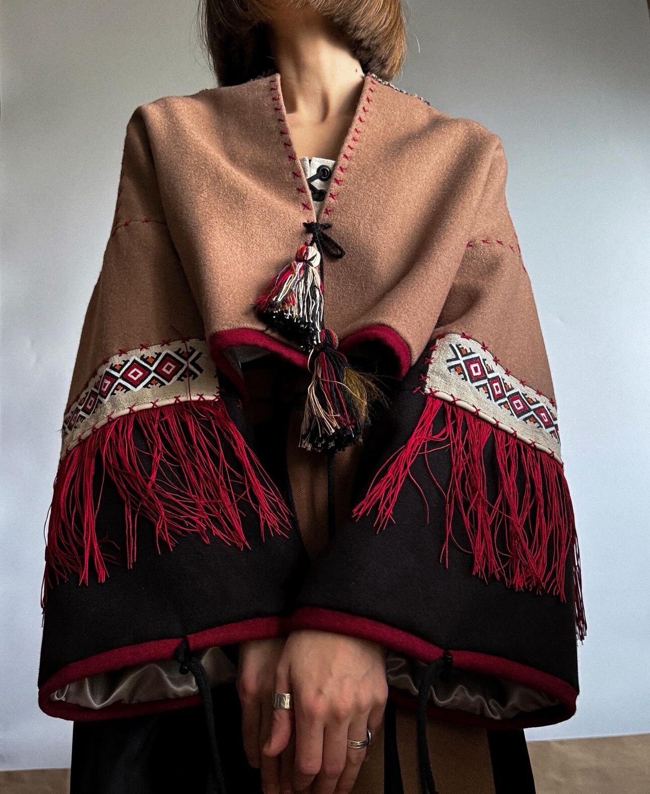 Brown Autumn/spring Cape With Handmade Embroidery - Etsy