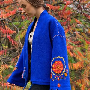 Blue Wool Cape With Long Sleeves With Exclusive Handmade Paintings and ...