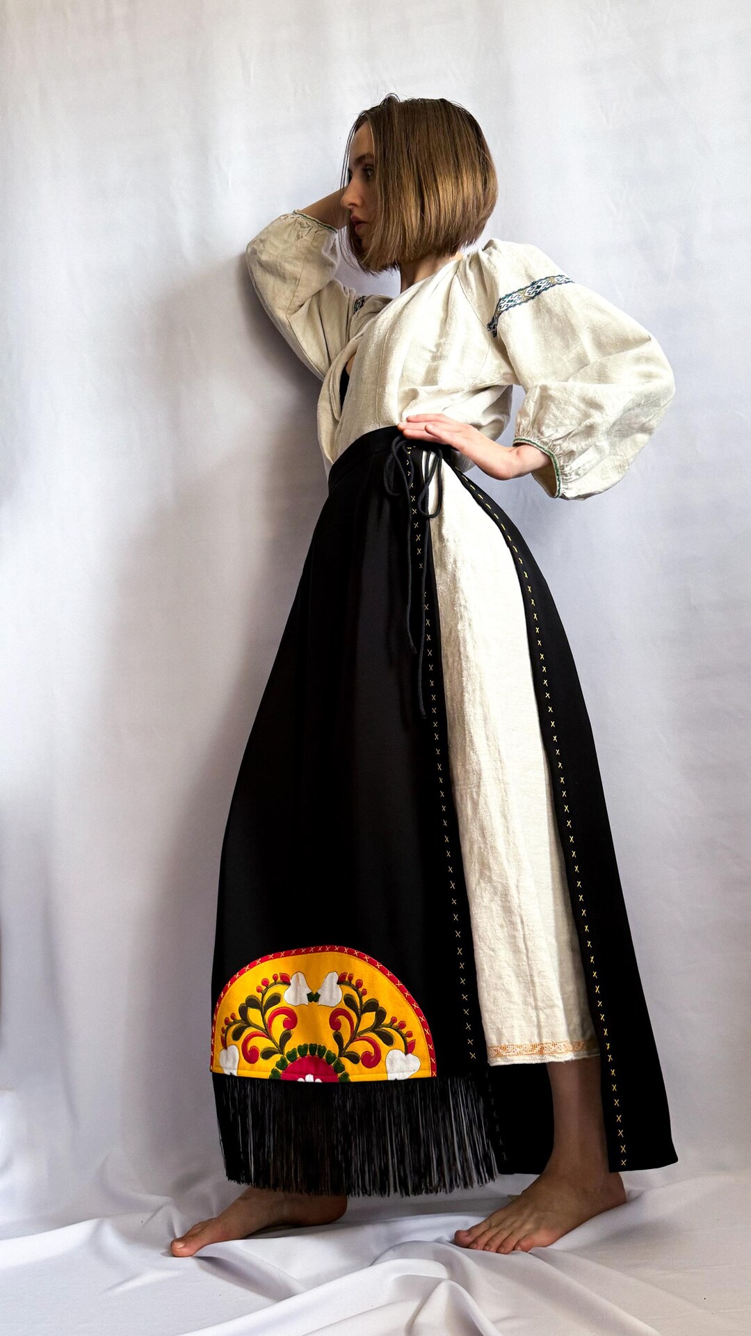 Black Wool Basque Skirt With Floral Pattern S/M - Etsy