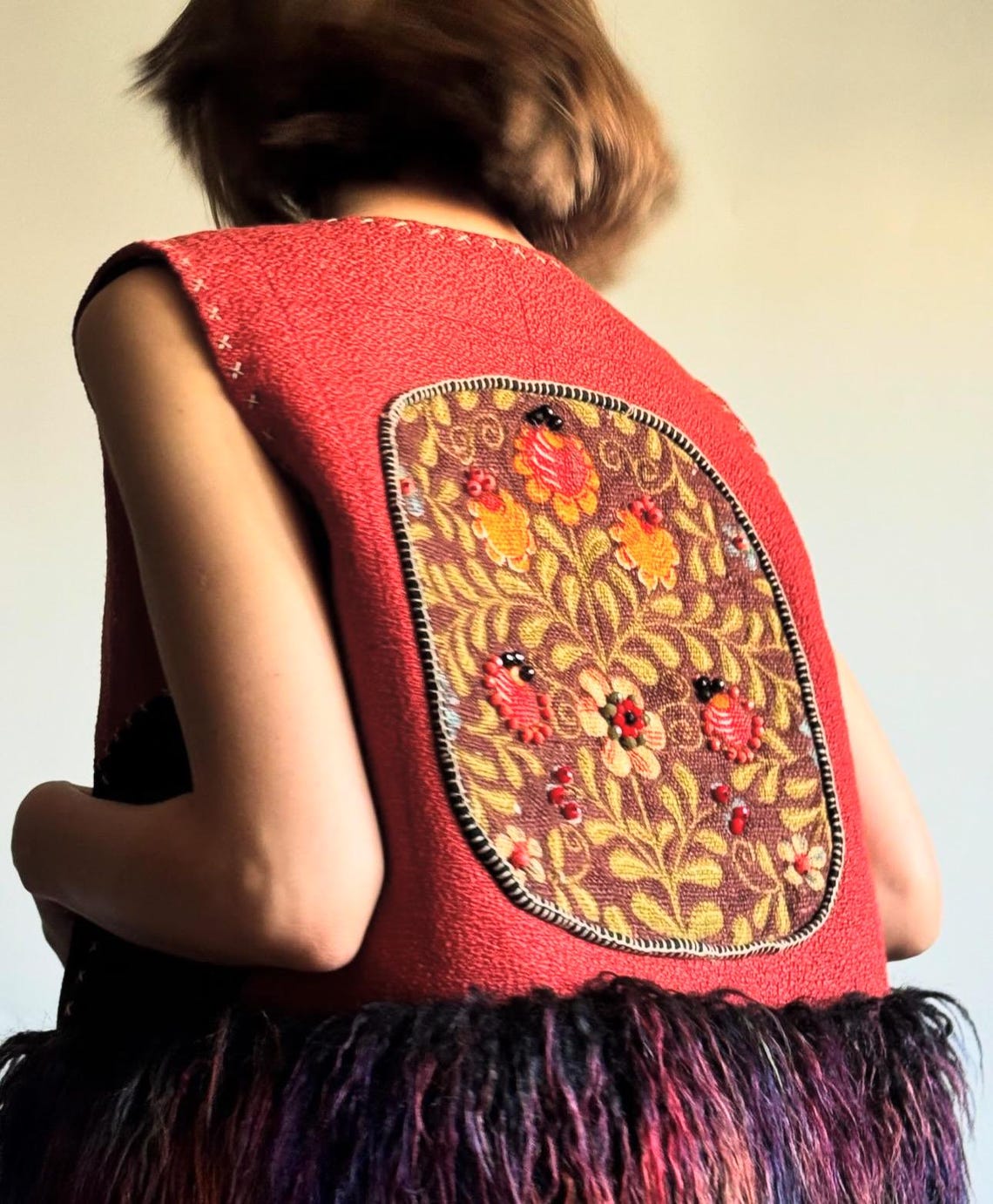 Wool Vest With Faux Fur and Handmade Embroidery,ethnic Vest, Handmade ...