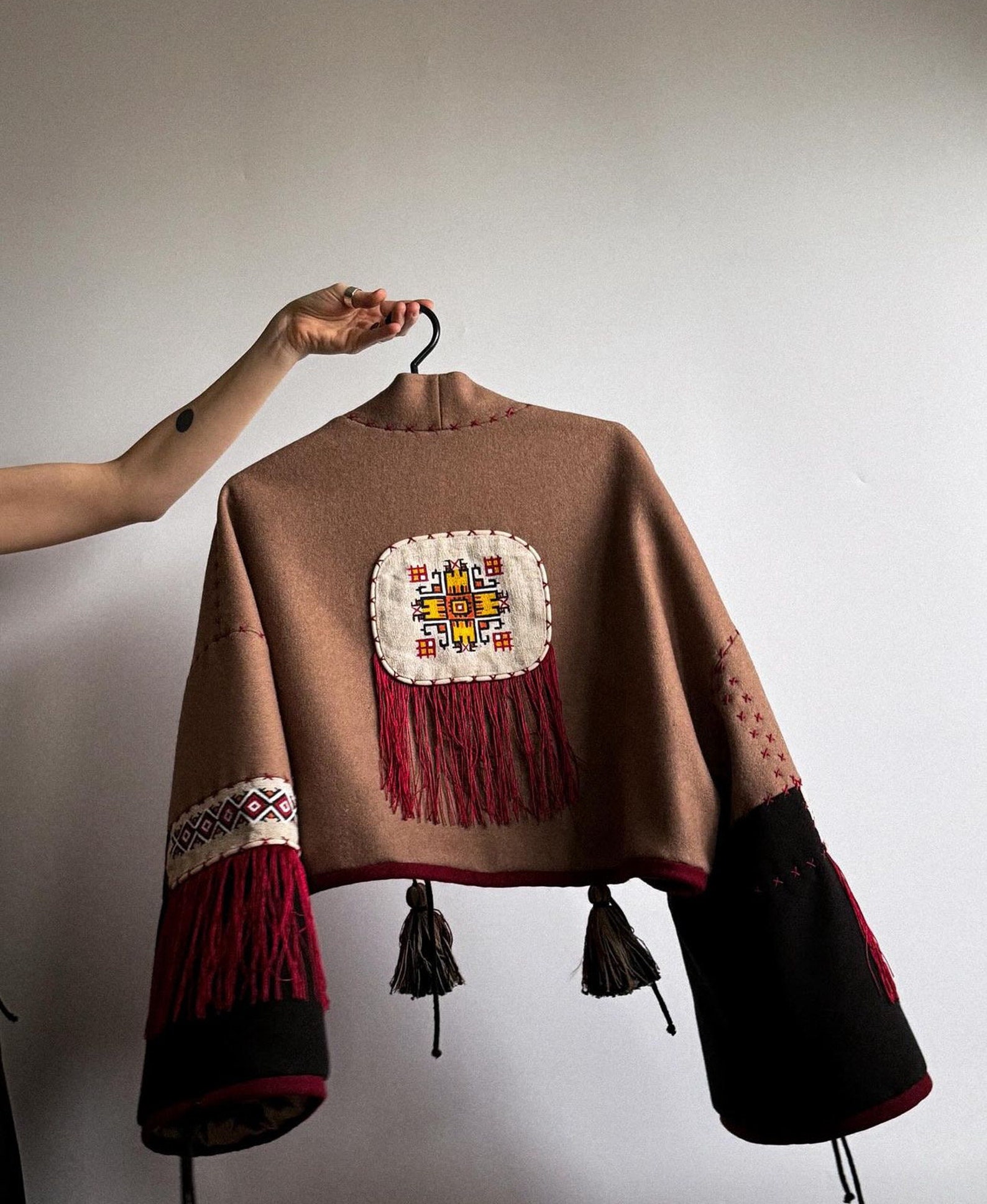 Brown Autumn/spring Cape With Handmade Embroidery - Etsy