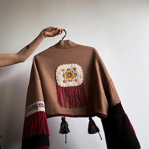 Brown Autumn/spring Cape With Handmade Embroidery - Etsy
