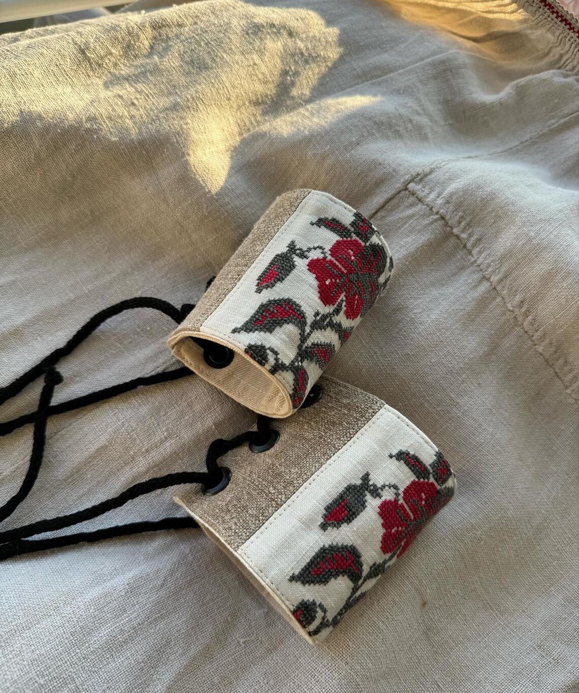 A Pair of Embroidered Detachable Cuffs With Folk Embroidery With Lacing ...