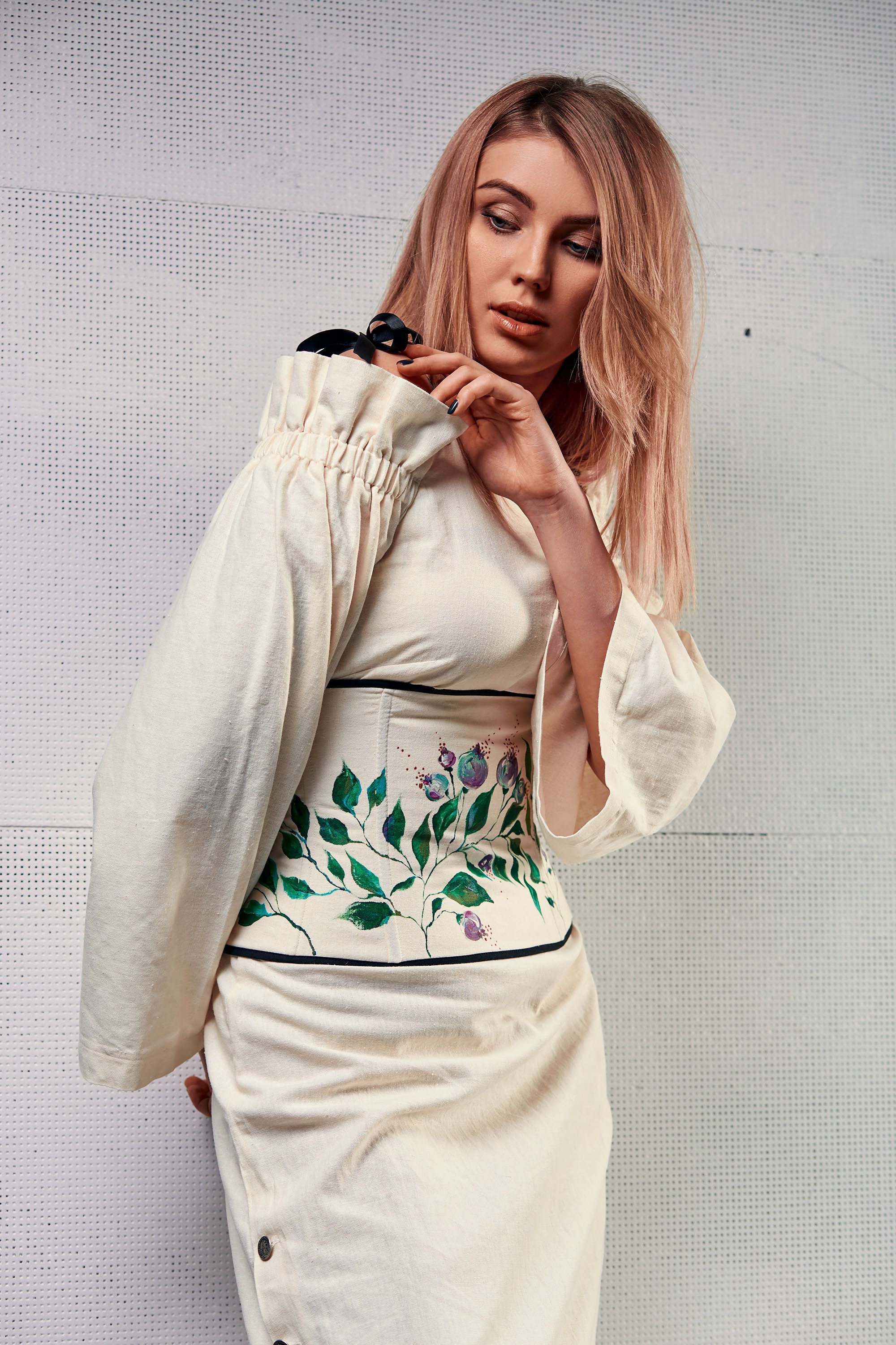 Ivory Corset With Handmade Paintings and Lacing Linen Corset - Etsy