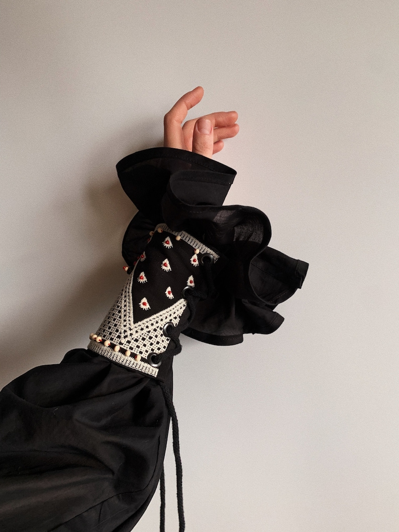 A Pair of Embroidered Detachable Cuffs, Black Linen Cuffs, Cotton Wrist ...