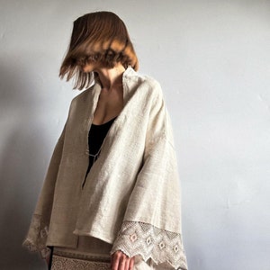 Linen Cape (homespun Linen) With Handmade Lace VIDANA - Etsy