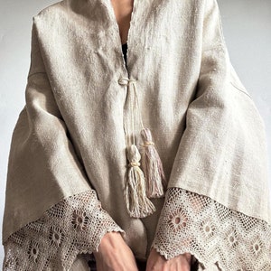 Linen Cape (homespun Linen) With Handmade Lace VIDANA - Etsy