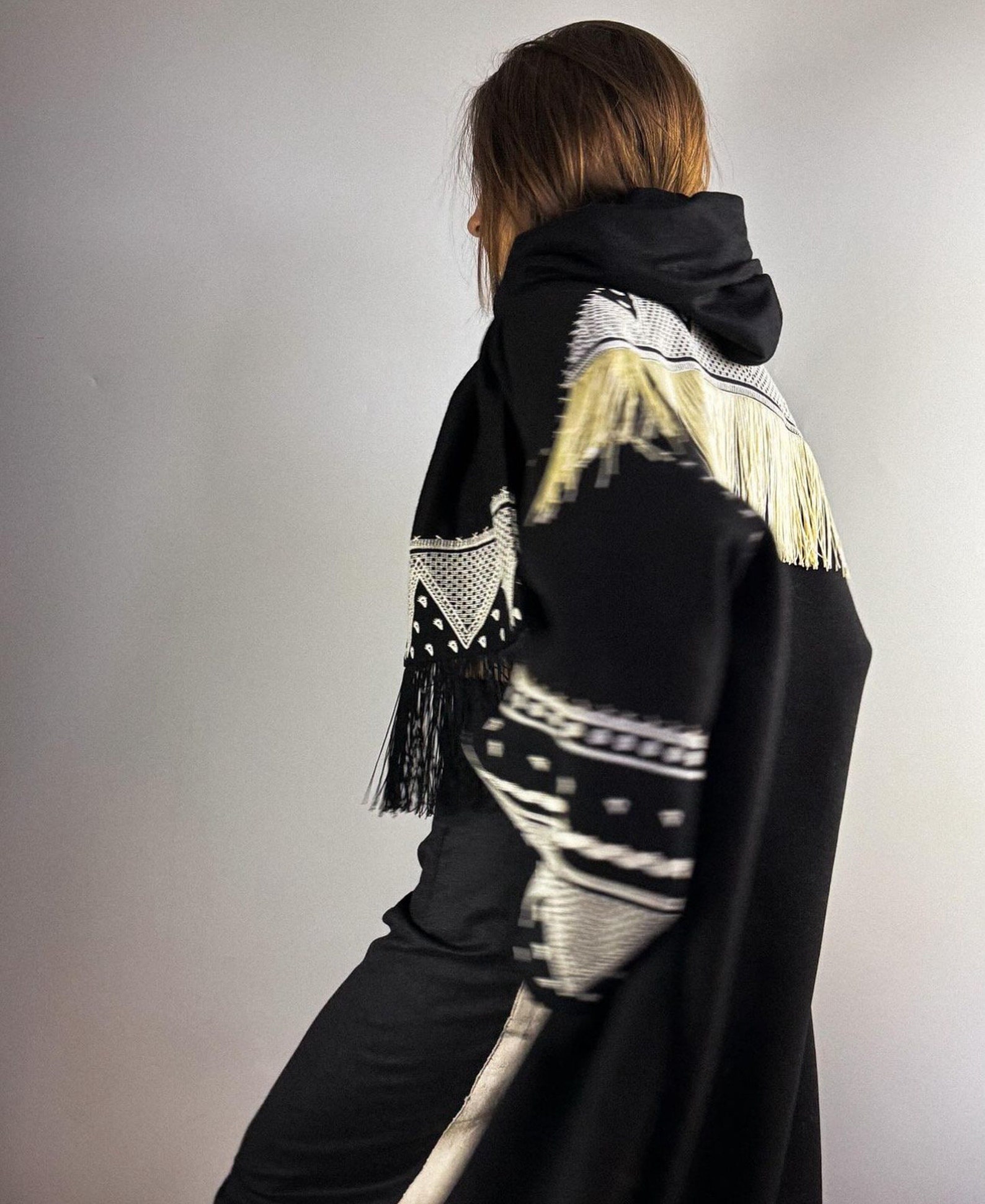 Wool Skarf Hood With Embroidery Details and Fringe - Etsy