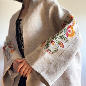 Gray Homespun Organic Linen Cape With Handmade Paintings - Etsy