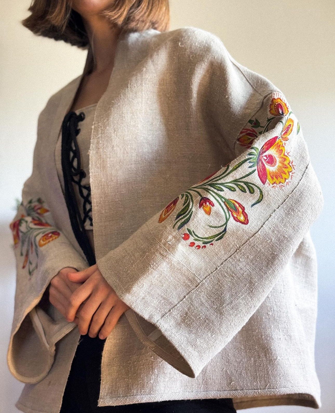 Gray Homespun Organic Linen Cape With Handmade Paintings - Etsy