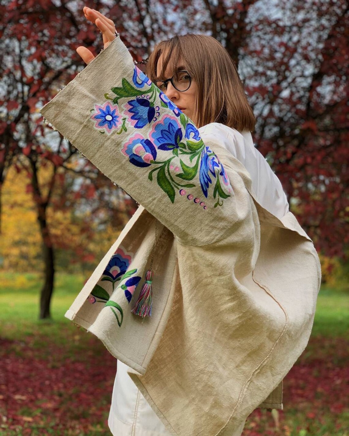 Linen Cape (homespun Linen) With Ethnic Handmade Paintings VIDANA - Etsy