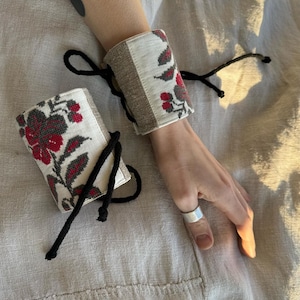 A Pair of Embroidered Detachable Cuffs With Folk Embroidery With Lacing ...
