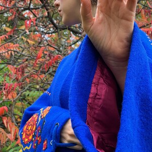 Blue Wool Cape With Long Sleeves With Exclusive Handmade Paintings and ...