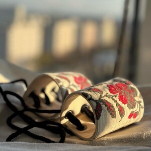 A Pair of Embroidered Detachable Cuffs With Folk Embroidery With Lacing ...