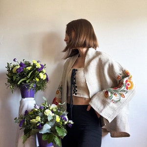 Gray Homespun Organic Linen Cape With Handmade Paintings - Etsy