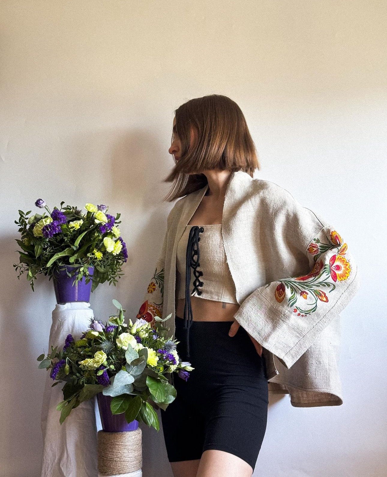 Gray Homespun Organic Linen Cape With Handmade Paintings - Etsy