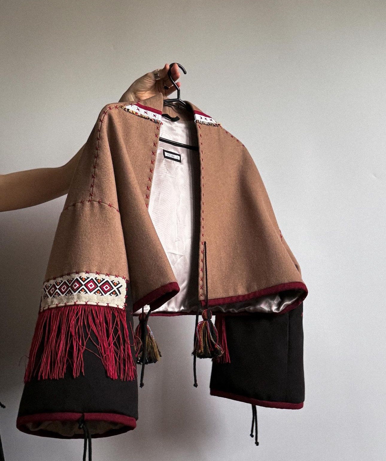 Brown Autumn/spring Cape With Handmade Embroidery - Etsy