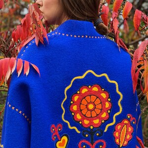 Blue Wool Cape With Long Sleeves With Exclusive Handmade Paintings and ...