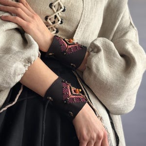 A Pair of Embroidered Detachable Cuffs, Black Linen Cuffs, Cotton Wrist ...