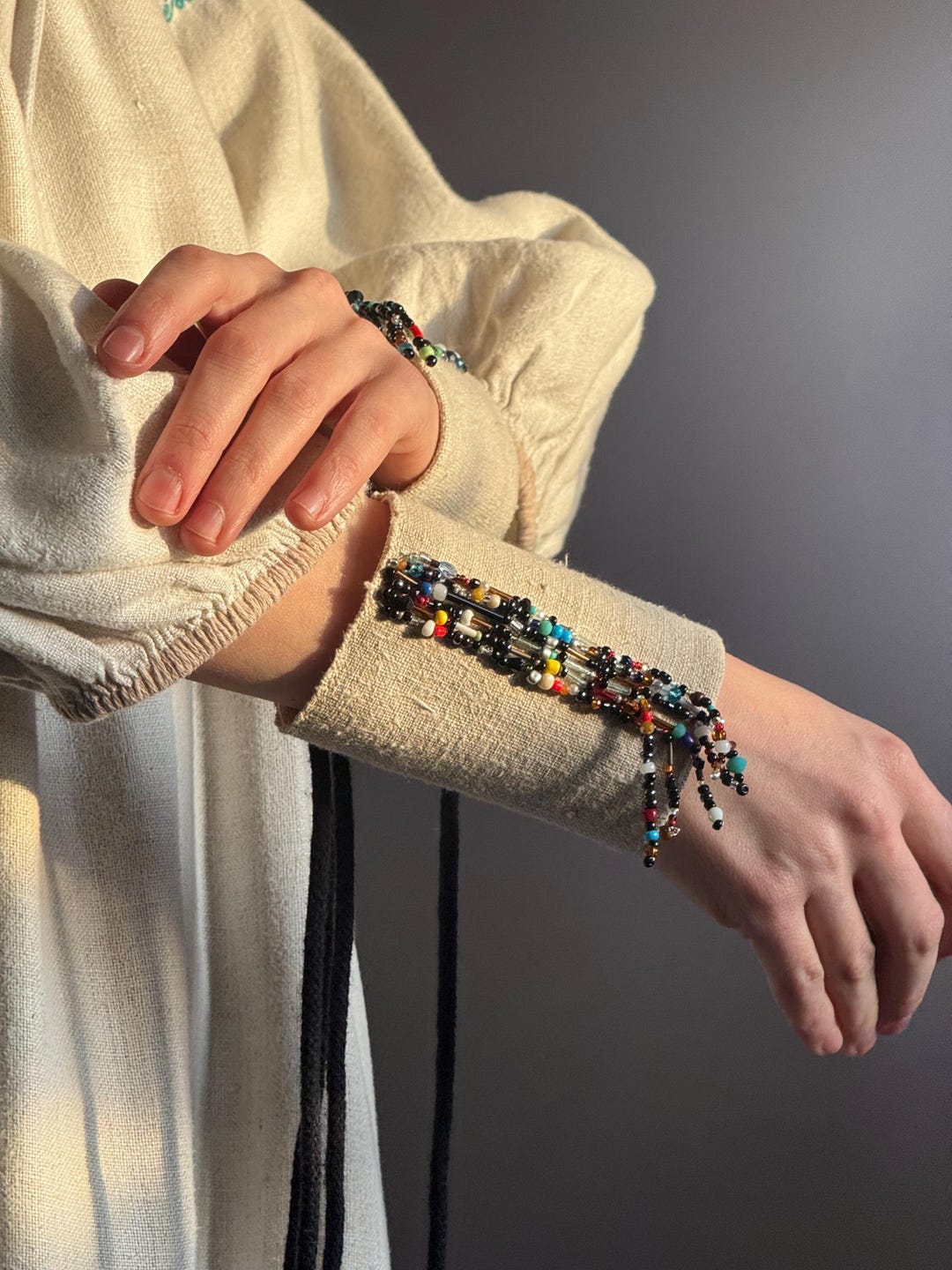 Wrist Cuffs, A Pair of Embroidered Cuff Bracelets, Detachable Linen ...