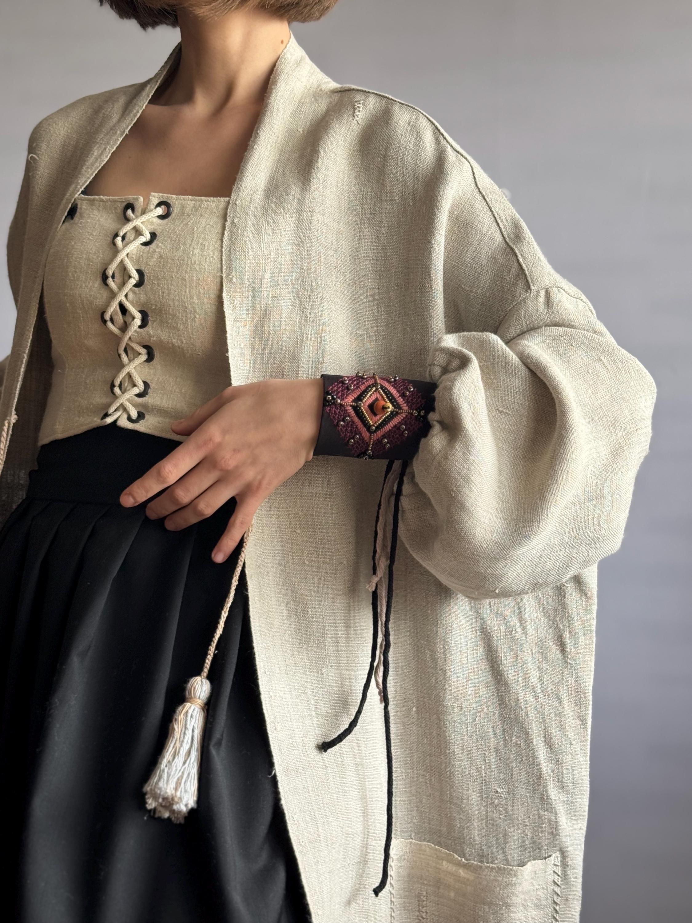 A Pair of Embroidered Detachable Cuffs, Black Linen Cuffs, Cotton Wrist ...
