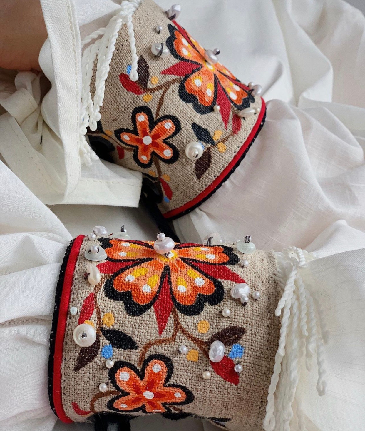 A Pair of Embroidered Cuff Bracelets Detachable Linen Cuffs - Etsy