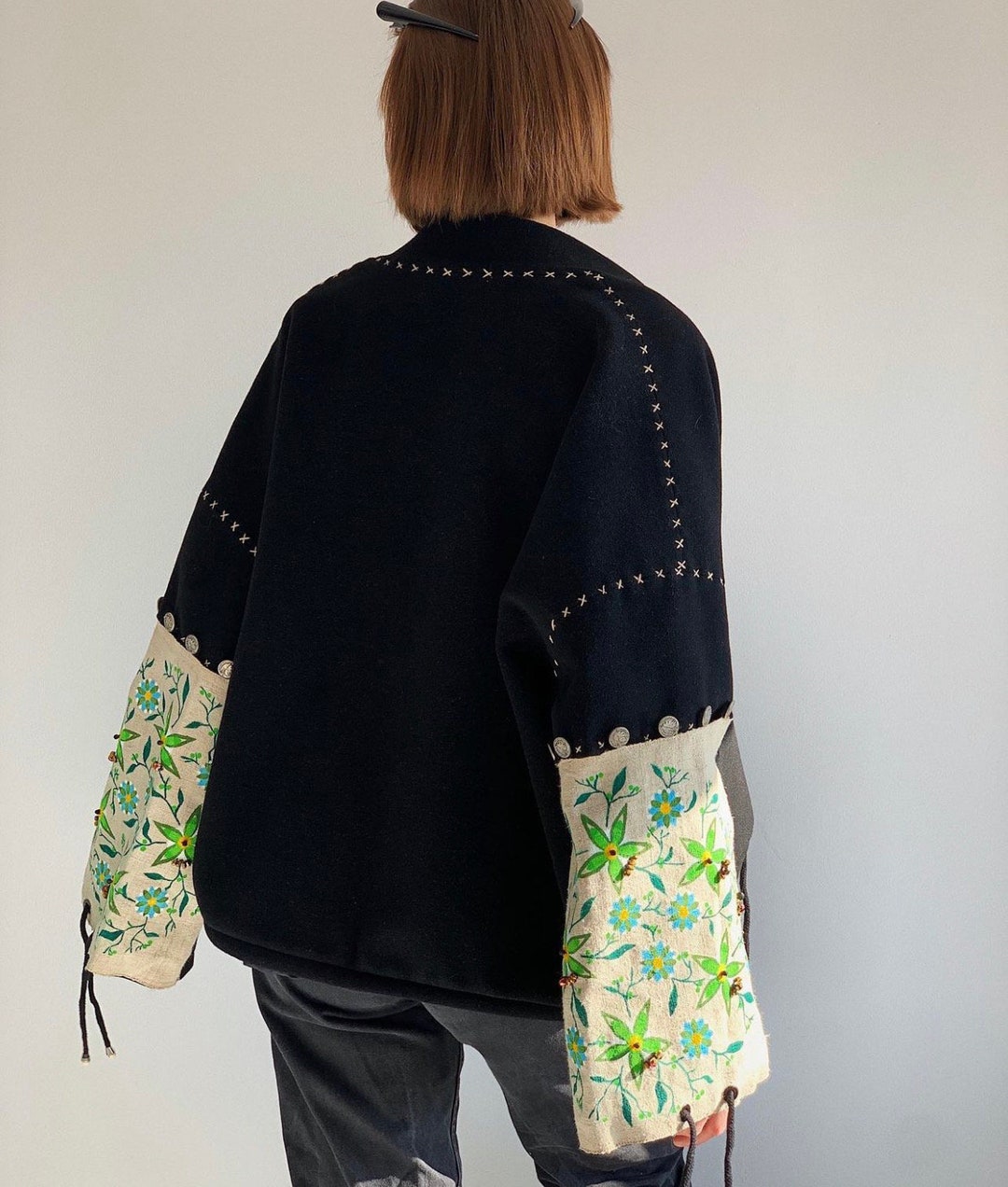 Black Autumn/spring Cape With Embroidery, One Size, With Bag - Etsy