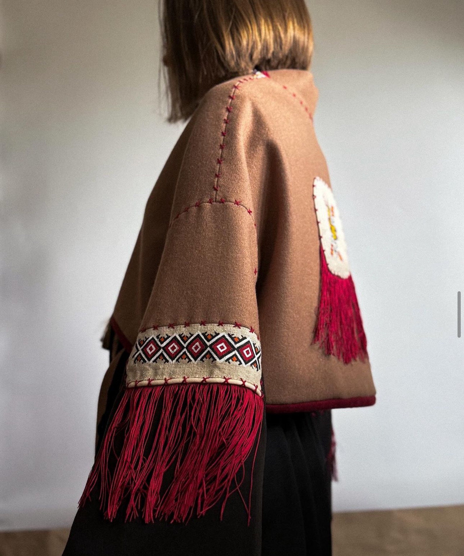 Brown Autumn/spring Cape With Handmade Embroidery - Etsy