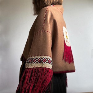 Brown Autumn/spring Cape With Handmade Embroidery - Etsy