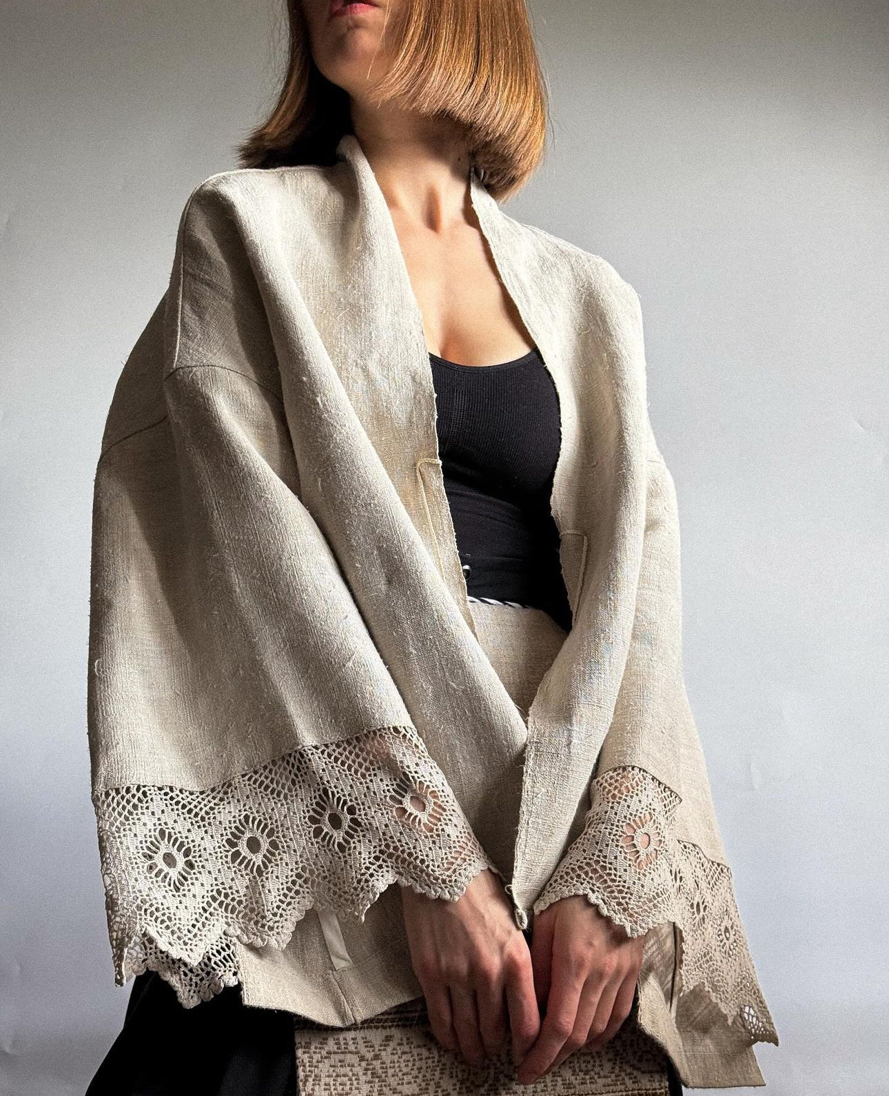Linen Cape (homespun Linen) With Handmade Lace VIDANA - Etsy