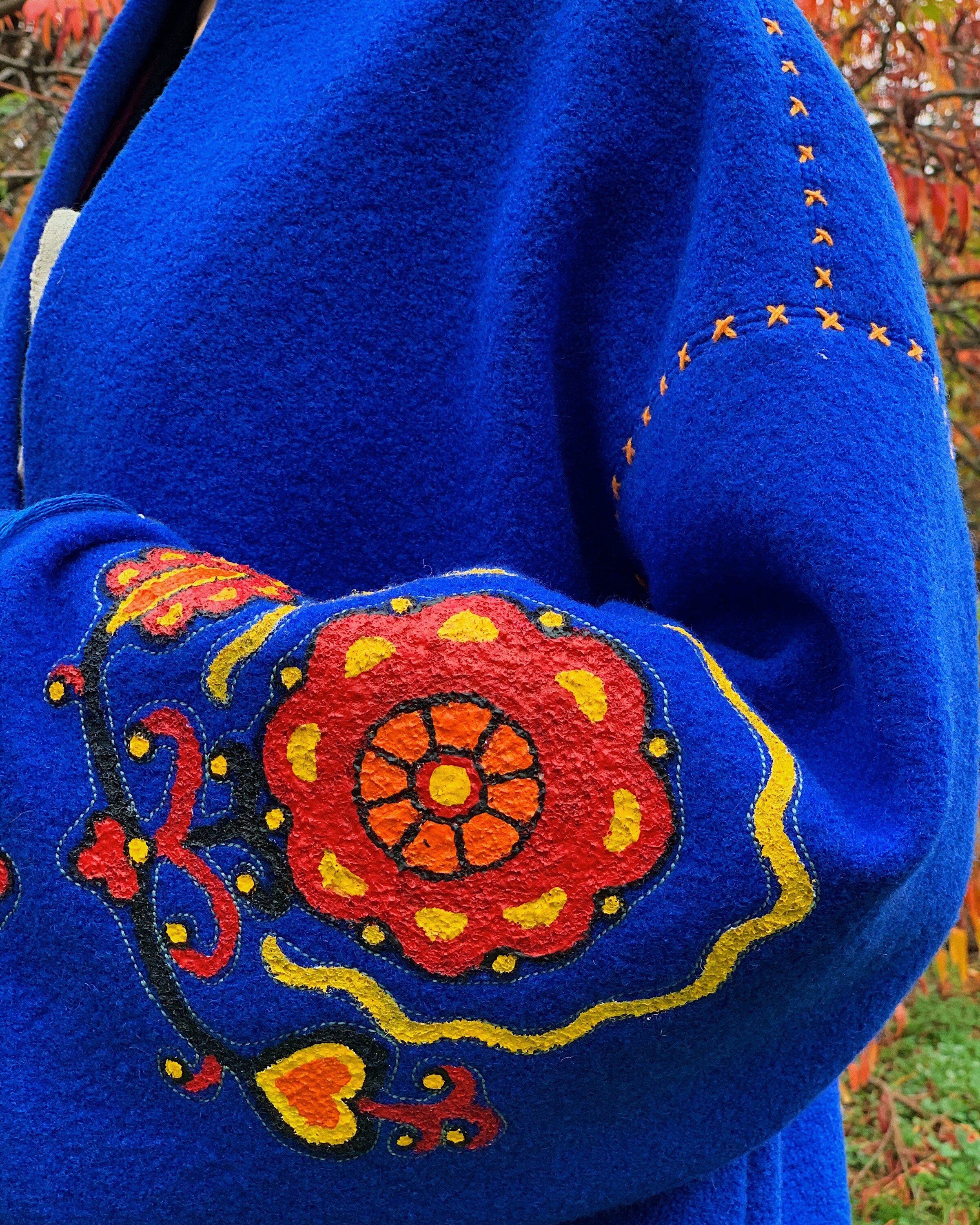 Blue Wool Cape With Long Sleeves With Exclusive Handmade Paintings and ...