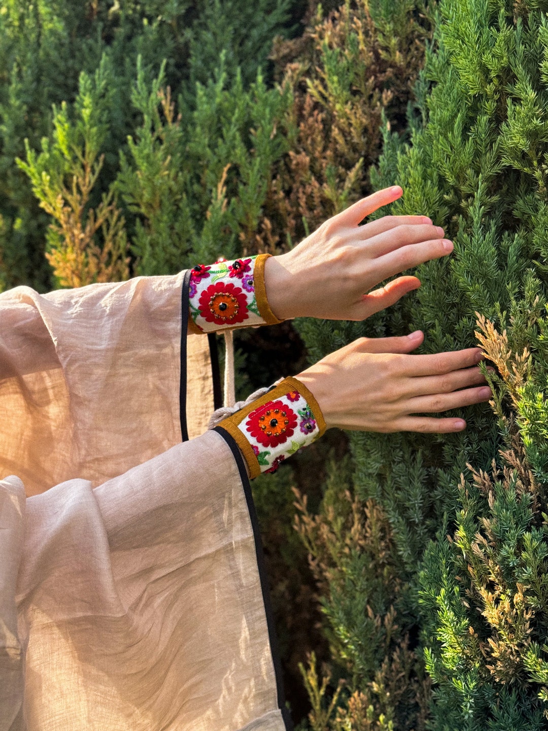 A Pair of Cuff Bracelets, Detachable Silk & Linen Cuffs With Exclusive ...