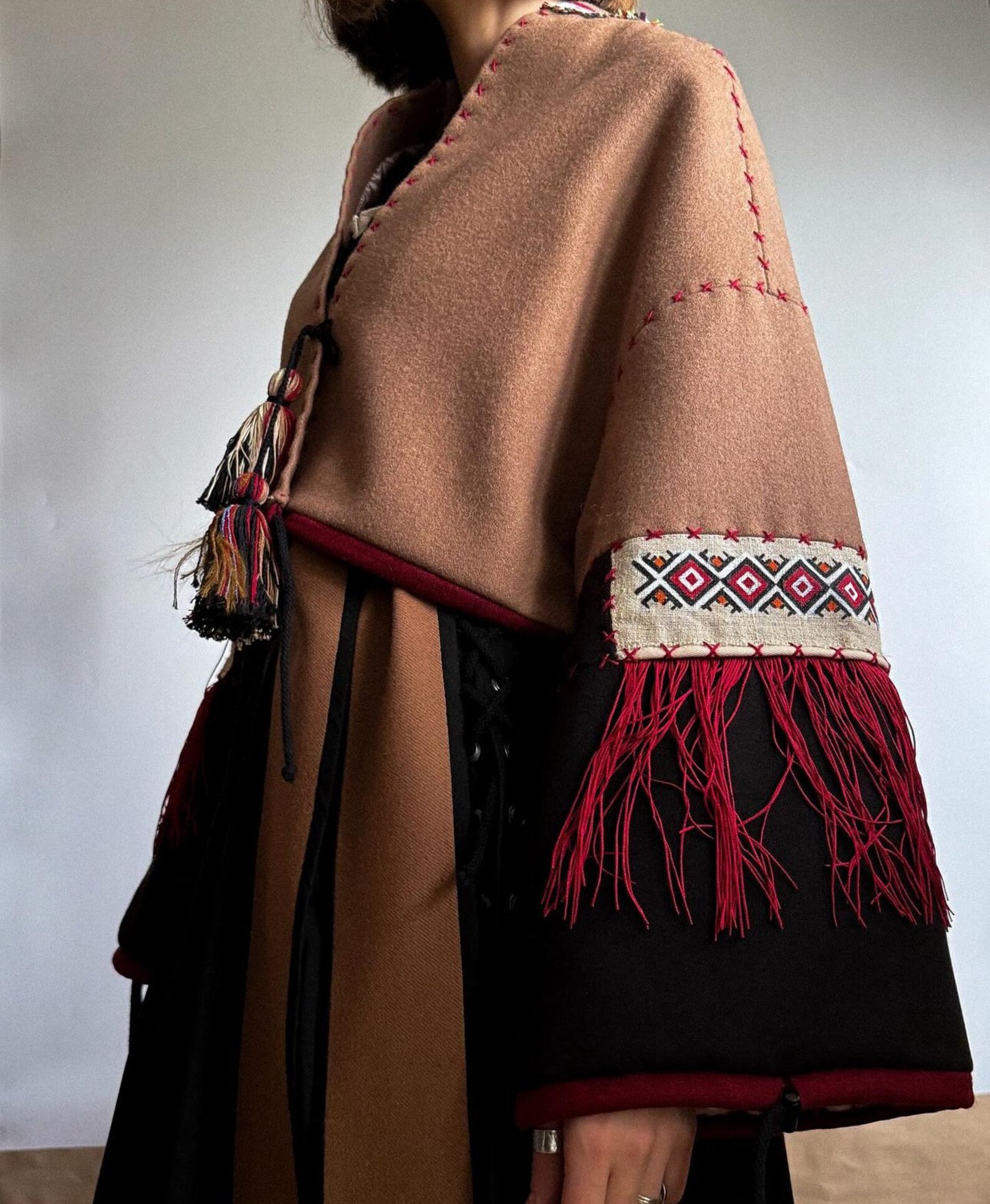 Brown Autumn/spring Cape With Handmade Embroidery - Etsy