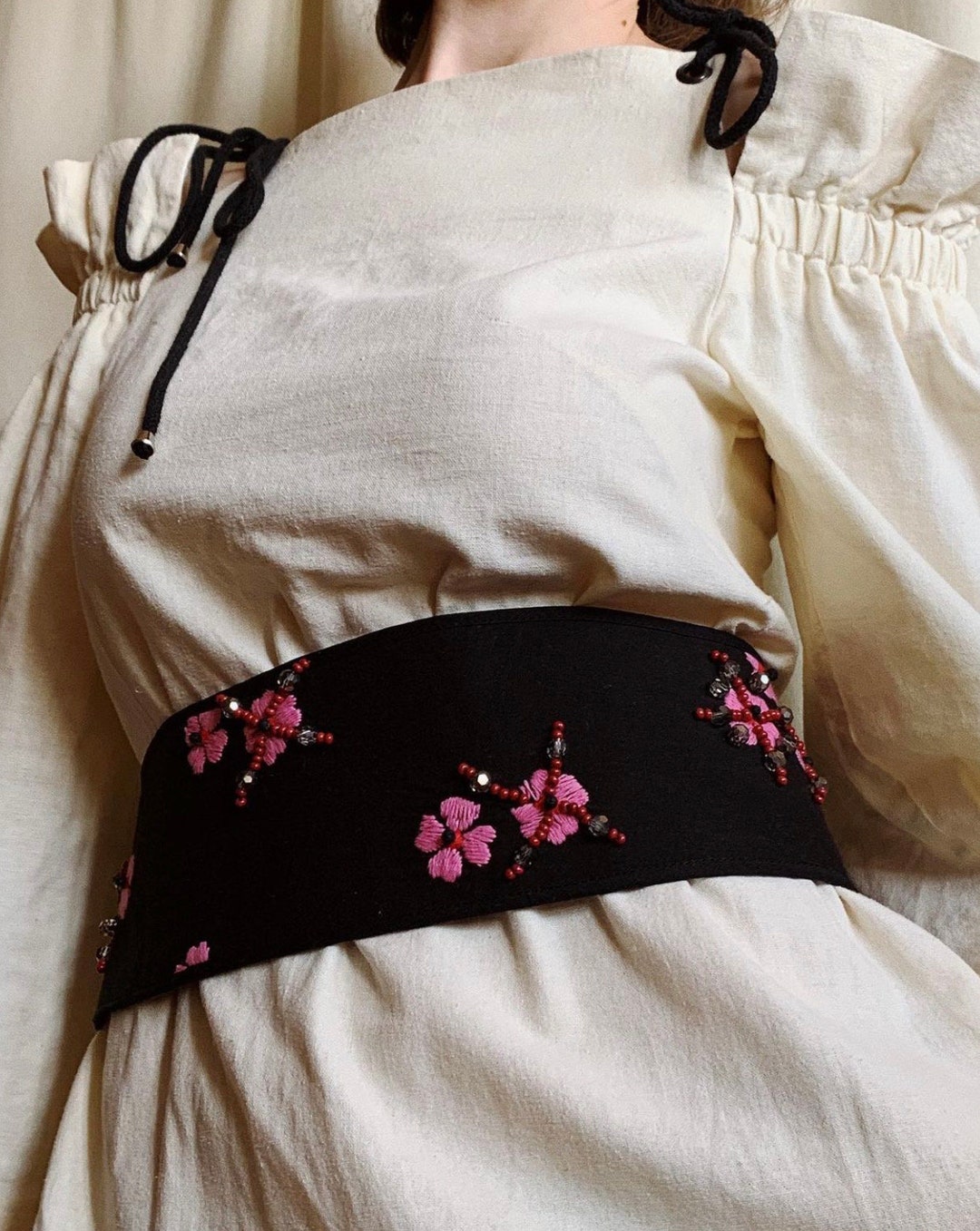 Linen and Cotton Belt With Embroidery - Etsy