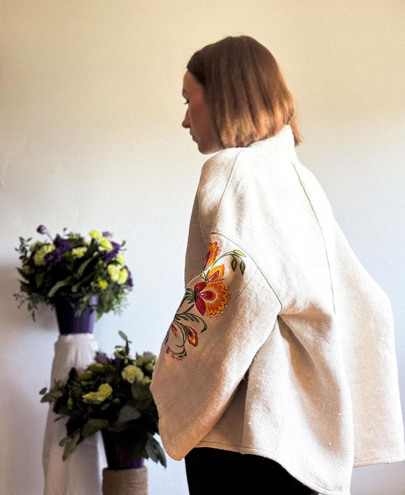 Gray Homespun Organic Linen Cape With Handmade Paintings - Etsy