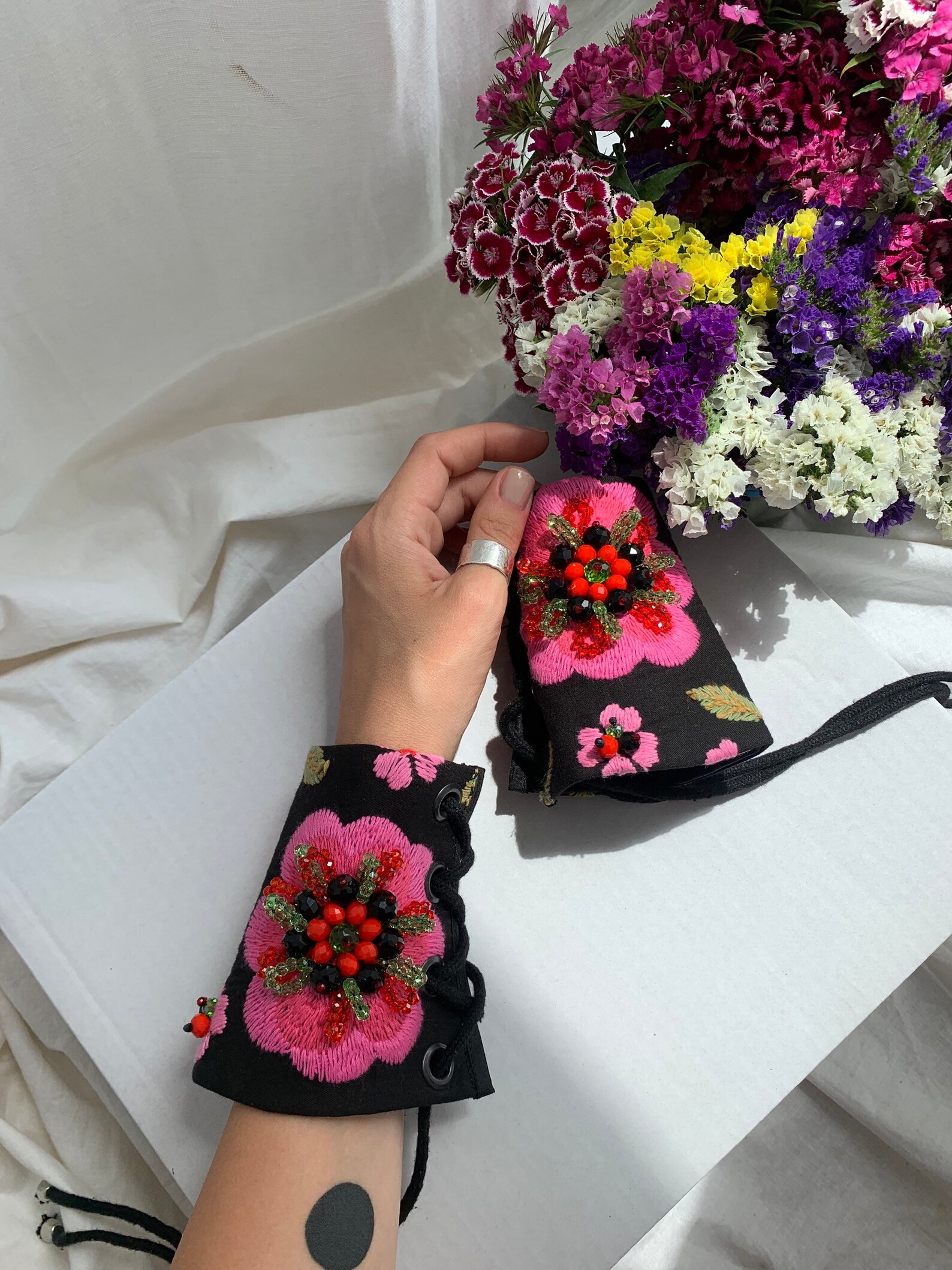 A Pair of Embroidered Detachable Cuffs Black linen cuffs | Etsy