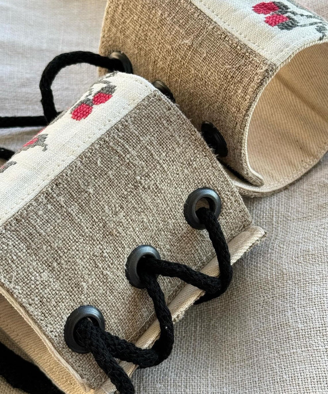 A Pair of Embroidered Detachable Cuffs With Folk Embroidery With Lacing ...
