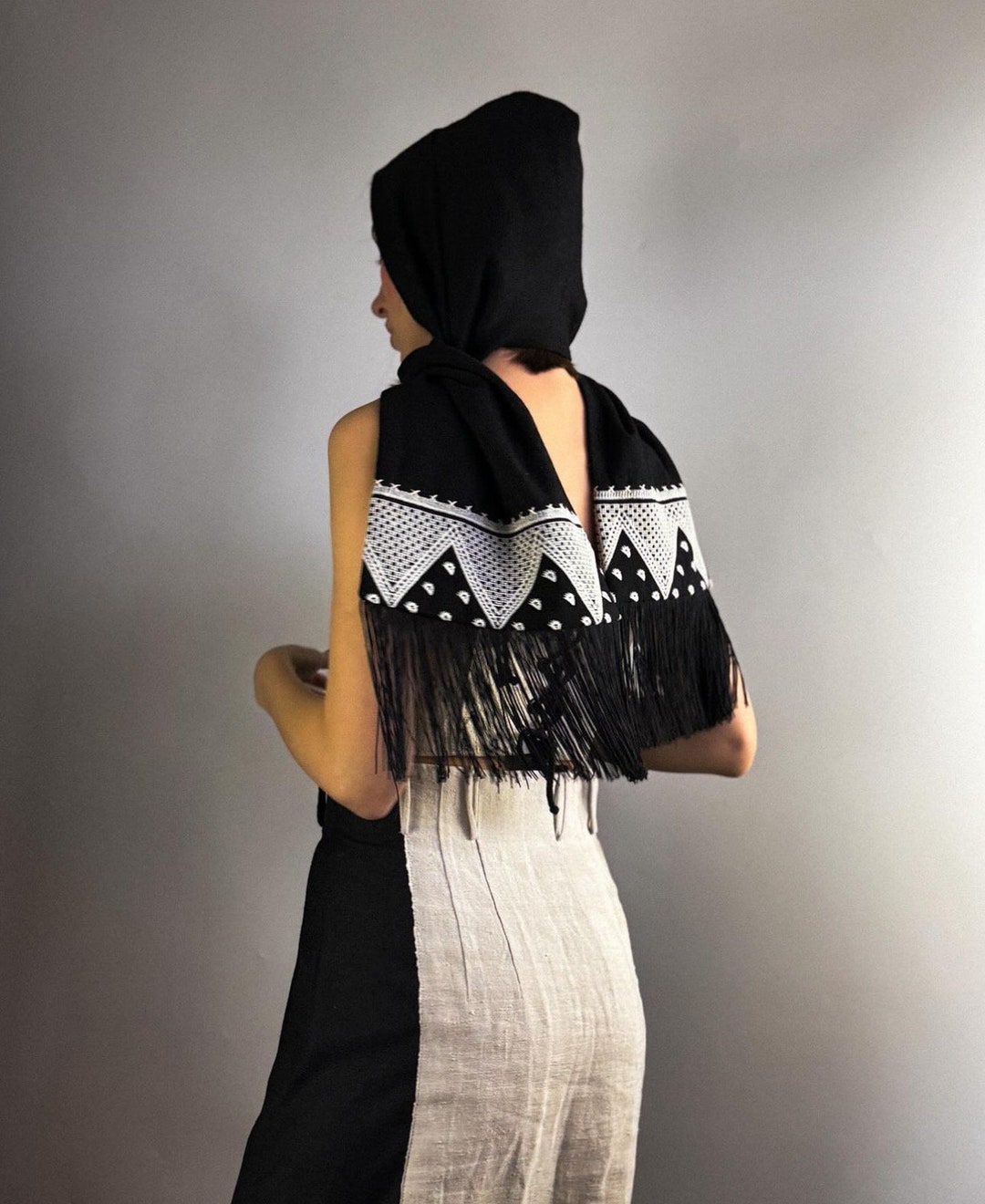 Wool Skarf Hood With Embroidery Details and Fringe - Etsy