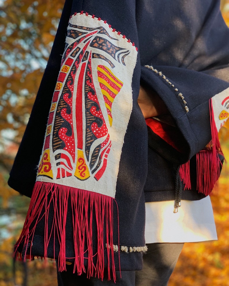 Black Wool Cape With Handmade Paintings on the Sleeves - Etsy