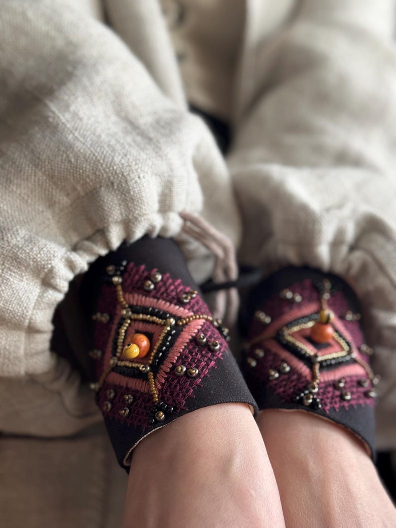 A Pair of Embroidered Detachable Cuffs, Black Linen Cuffs, Cotton Wrist ...