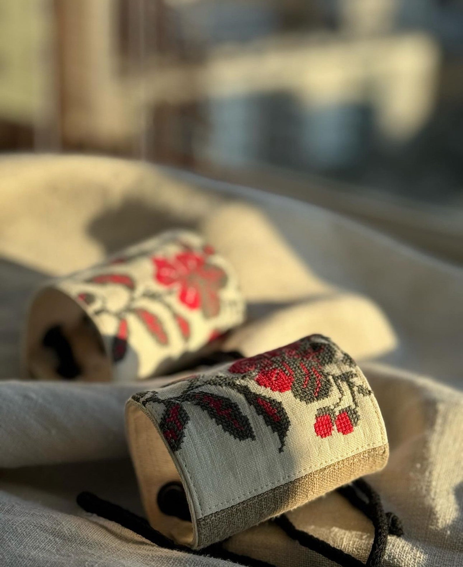 A Pair of Embroidered Detachable Cuffs With Folk Embroidery With Lacing ...