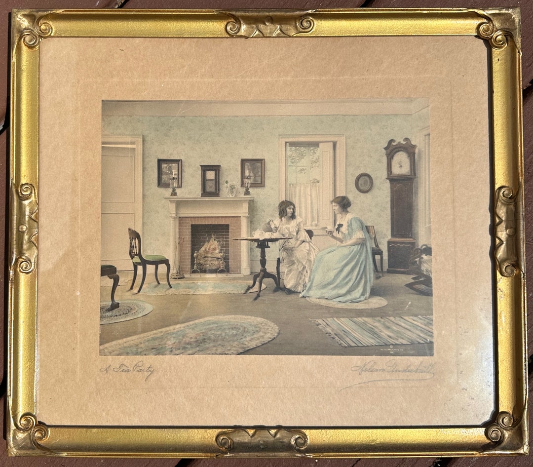 Signed 1900s Print, A Tea Party, by Nelson Underhill - Etsy