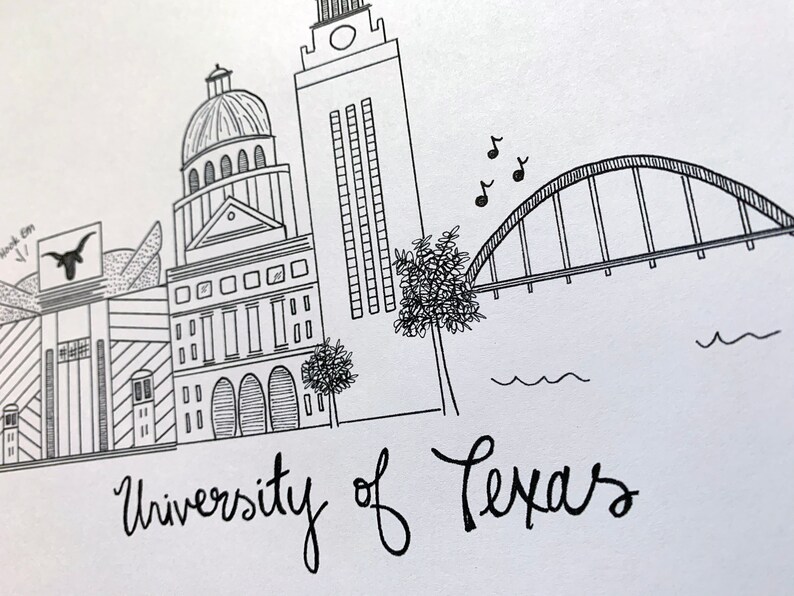 University of Texas Art Print Austin TX Longhorns | Etsy